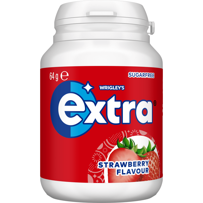 EXTRA STRAWBERRY FLAVOUR Sugarfree Chewing Gum Bottle 64 g | Extra